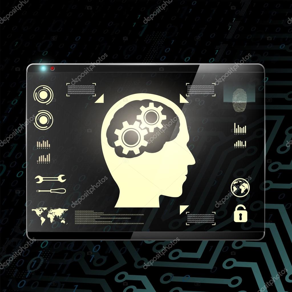 Touch screen with human head and gears Stock Vector by ©vantuz 88557556
