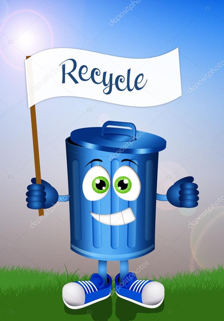 Funny blue garbage bin for recycling Stock Photo by ©sognolucido 56123595