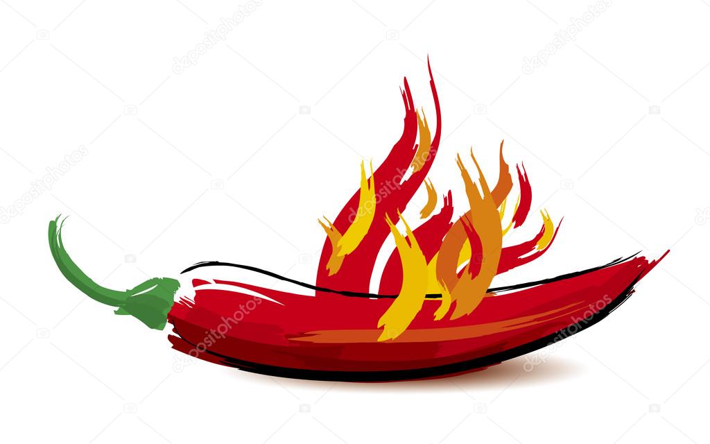Vector red hot chilli pepper with fire on white background Stock Vector ...