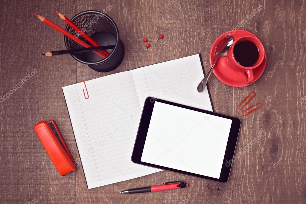 Office desk with tablet and notebook — Stock Photo © maglara #90699714