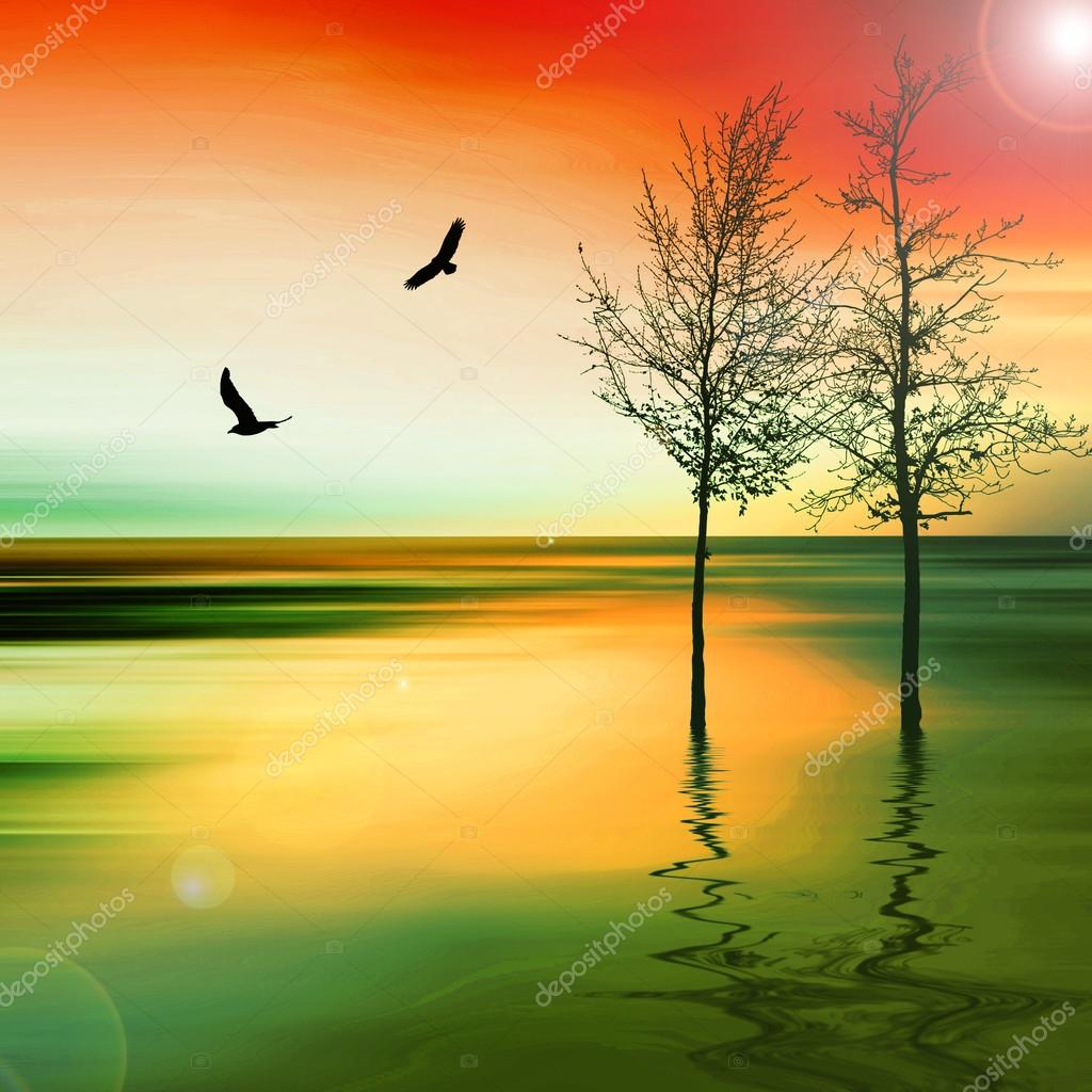 Beautiful landscape with birds Stock Photo by ©jeneva86 82724264