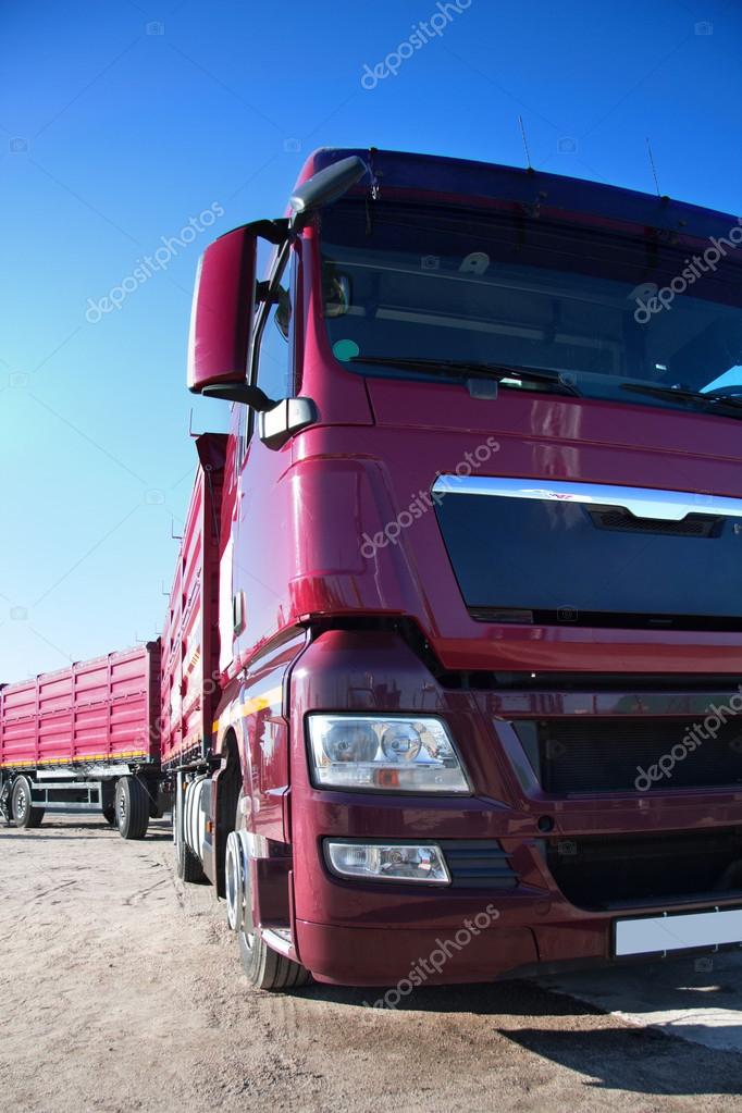 Red truck with trailer — Stock Photo © Veremeev #85947506