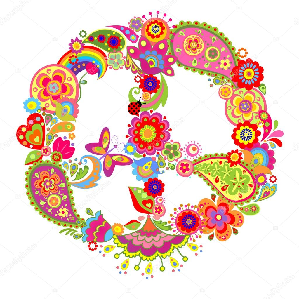 Peace flower colorful symbol with paisley Stock Vector Image by ...