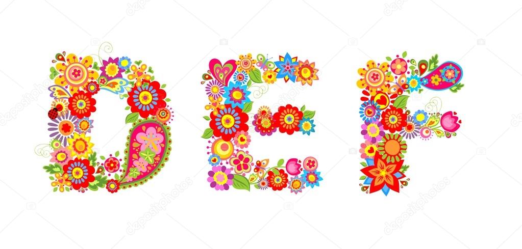 Floral alphabet with letter D, E, F Stock Vector Image by ...