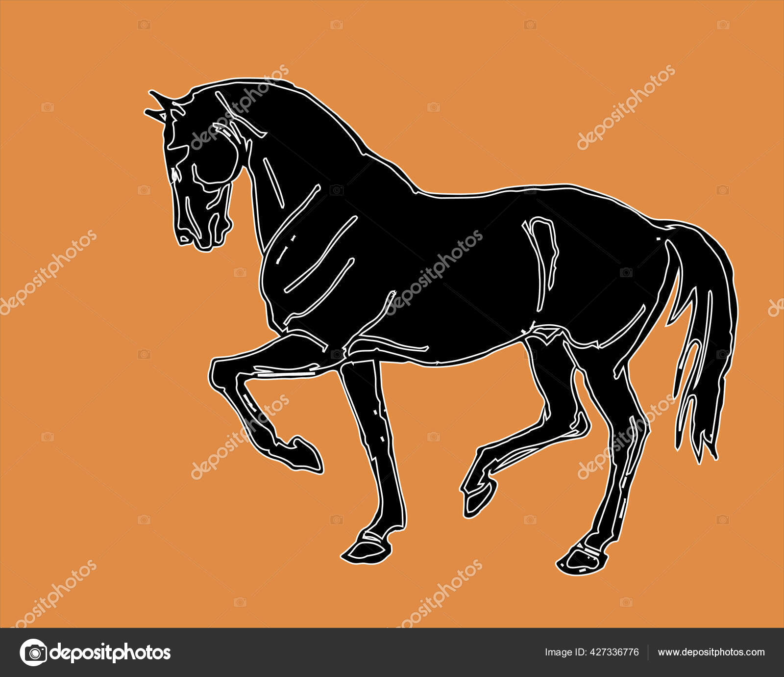 Drawing Isolated Black Silhouette Prancing Horse Stock Illustration by ...