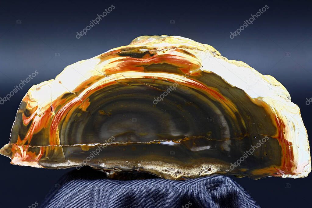 Pedernal modelado con rayas de colores, corte pulido de nódulo de ...