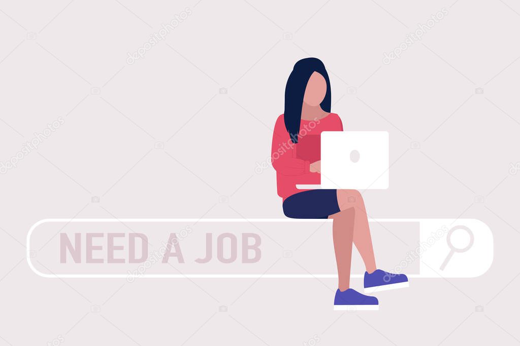 Joven personaje en busca de un trabajo. Necesito un trabajo en la barra de b squeda. Ilustraci n ...