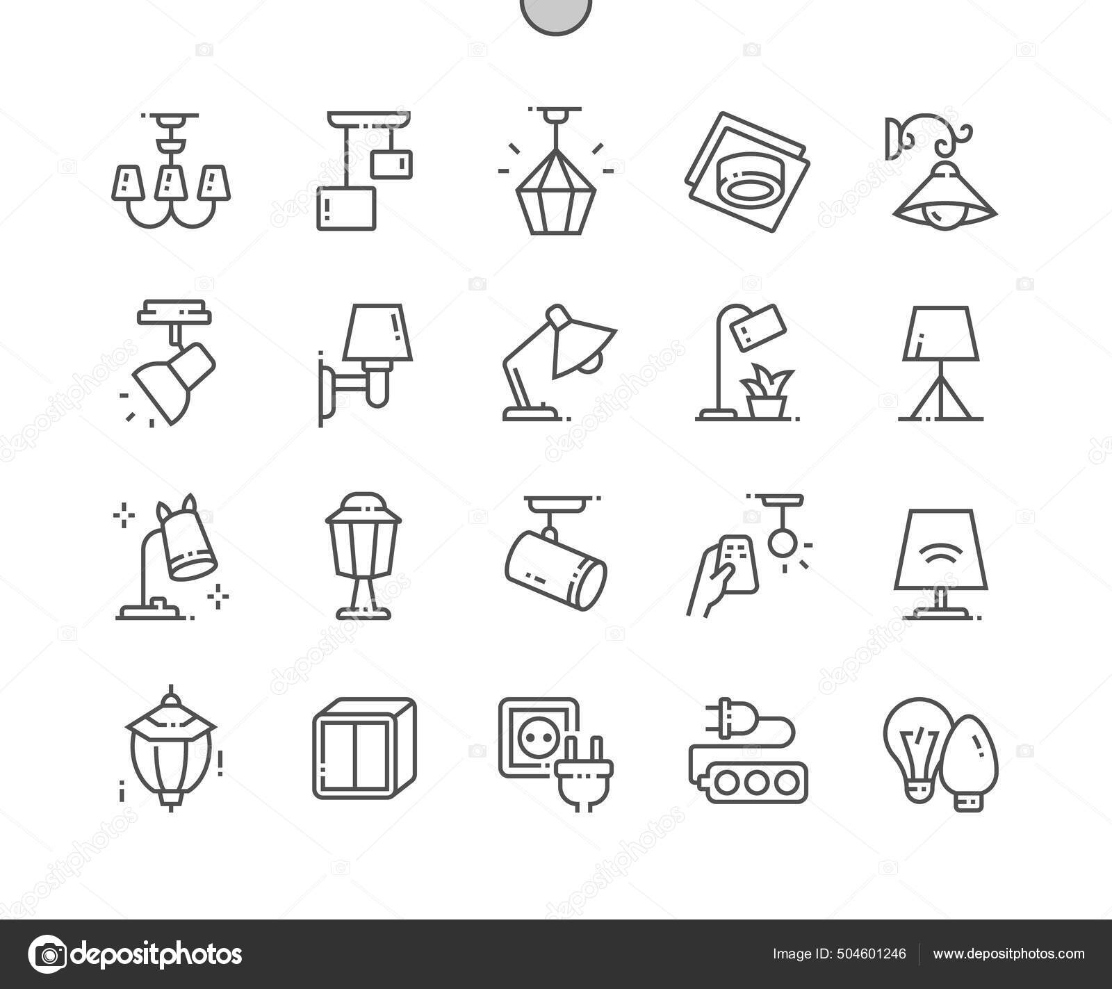 Lighting. Chandelier, wall lights, floor lamp, spotlight, sockets and ...