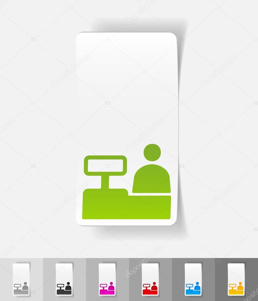 Salesman behind counter paper sticker Stock Vector by ©Palau83 89135020