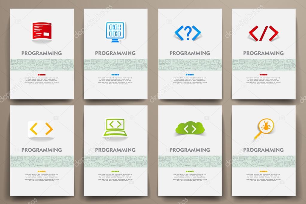 Corporate identity vector templates set with doodles programming Stock ...