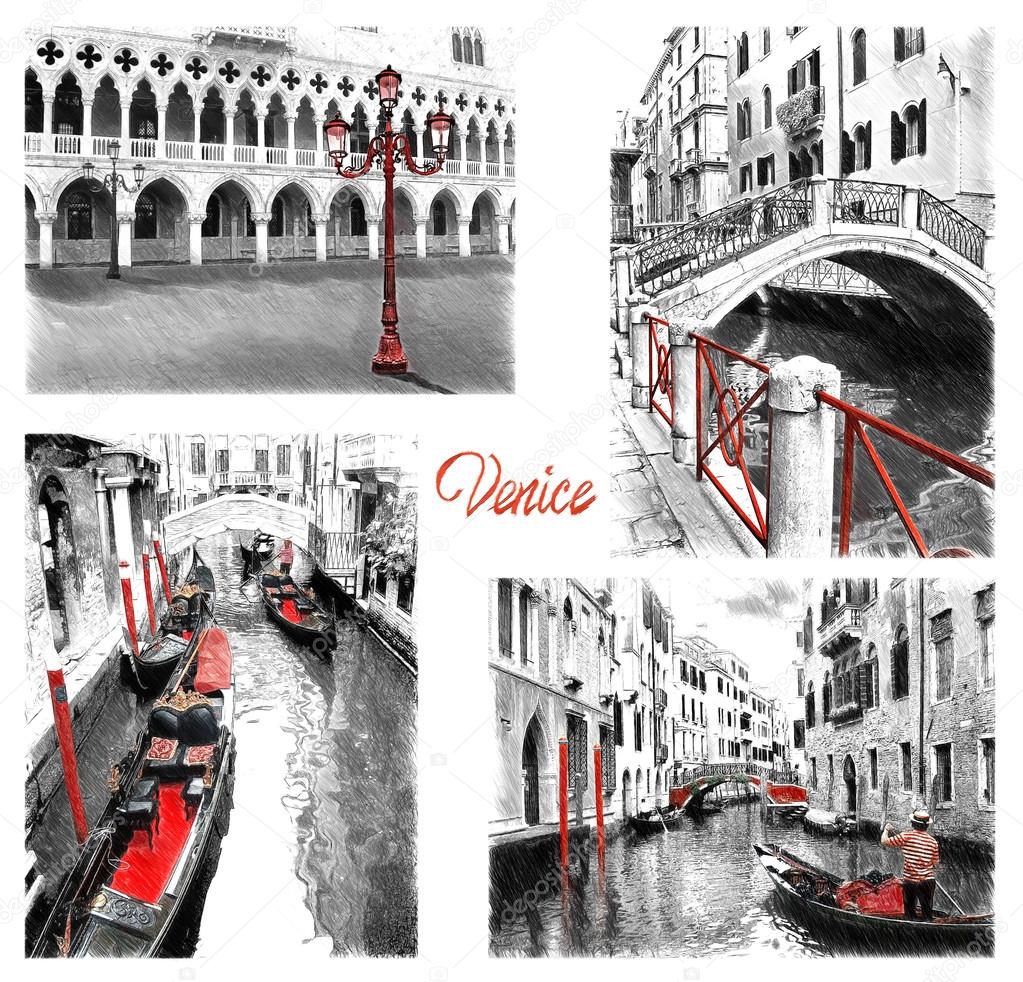 Venice landmarks. Illustration in draw, sketch style Stock Photo by ...