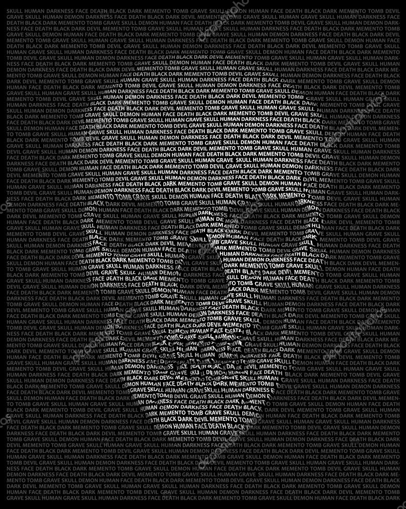 Human skull in typography. Skull made up of words: death, face, — Stock ...