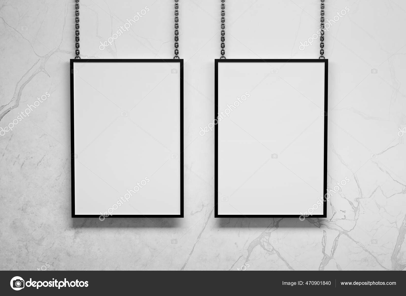 Two Vertical Frames Hanging Metallic Chains Next Wall Illustration ...