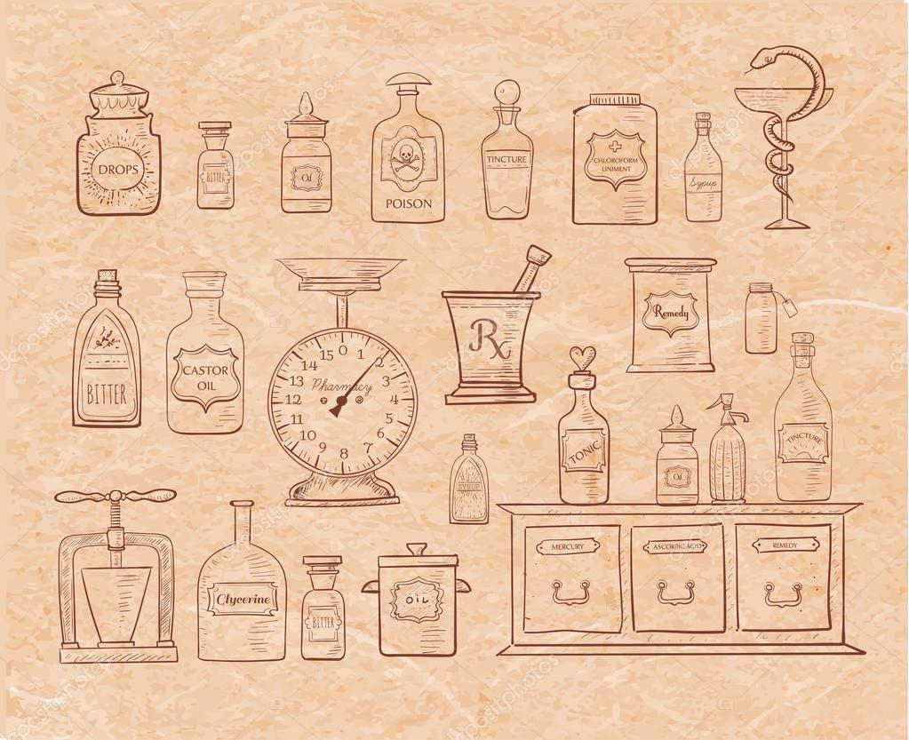 Sketches of pharmacy objects Stock Vector Image by ©Elinacious #112414044