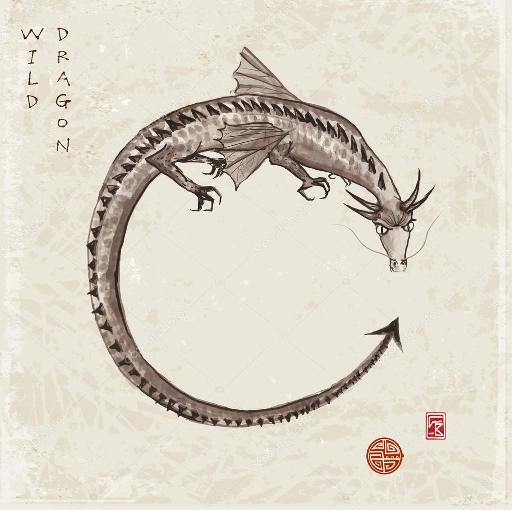 Dragon hand-drawn with ink Stock Vector Image by ©Elinacious #64597991