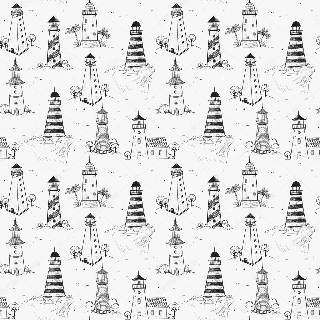 Seamless background with lighthouses Stock Vector Image by ©Elinacious ...