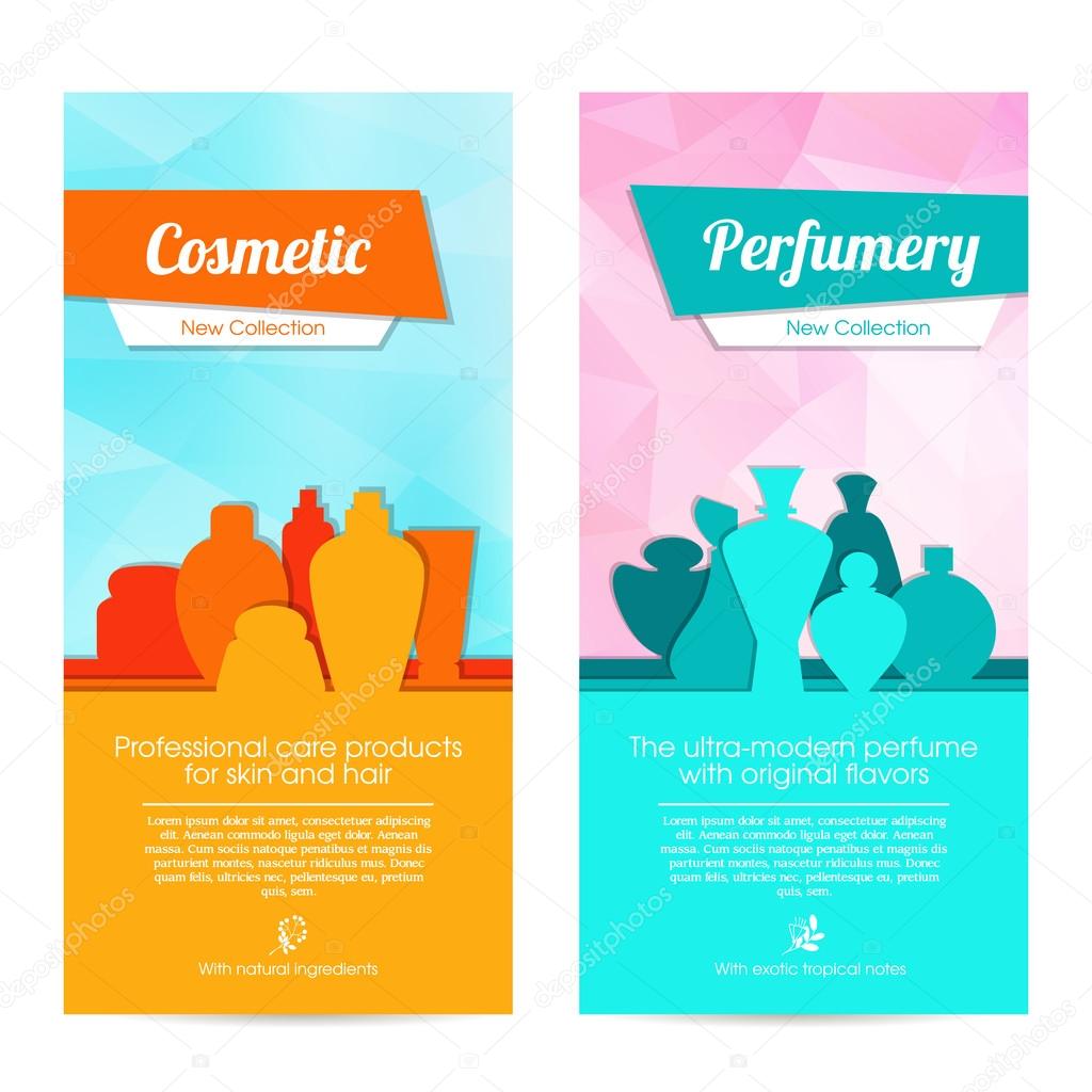 Vector set of color banners with cosmetics and perfumes Stock Vector ...