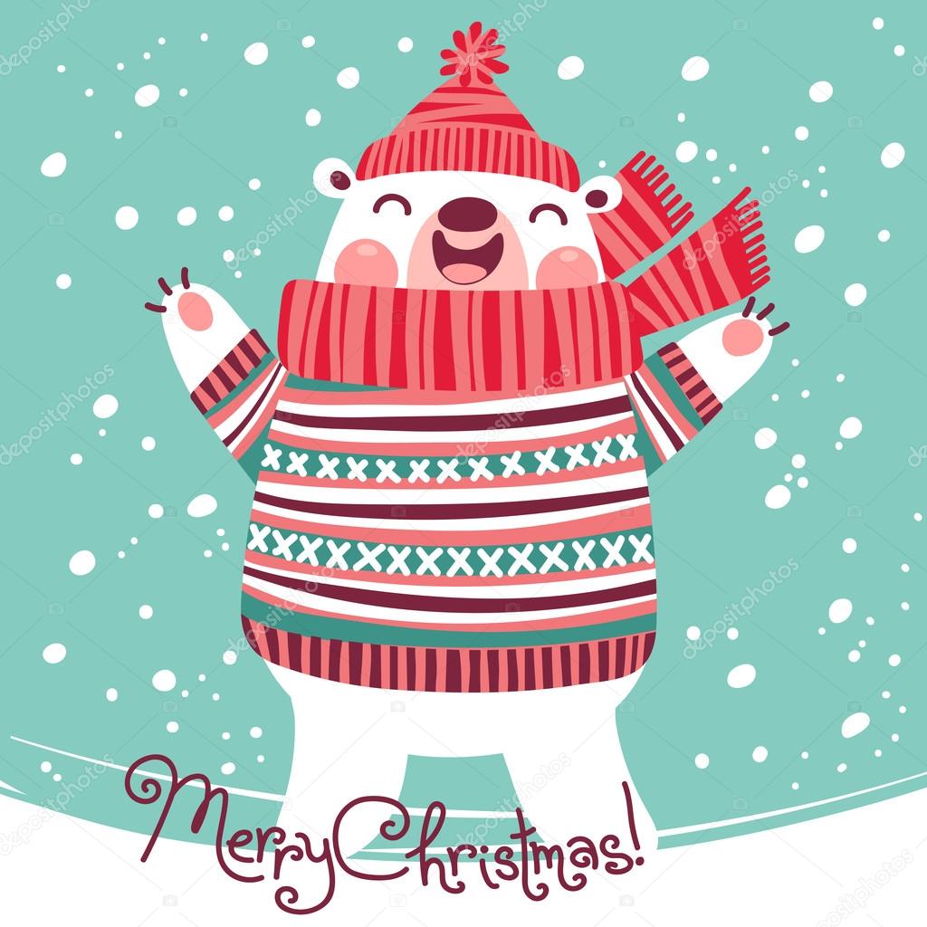 Christmas Card With Cute Polar Bear Stock Illustration By ©baksiabat