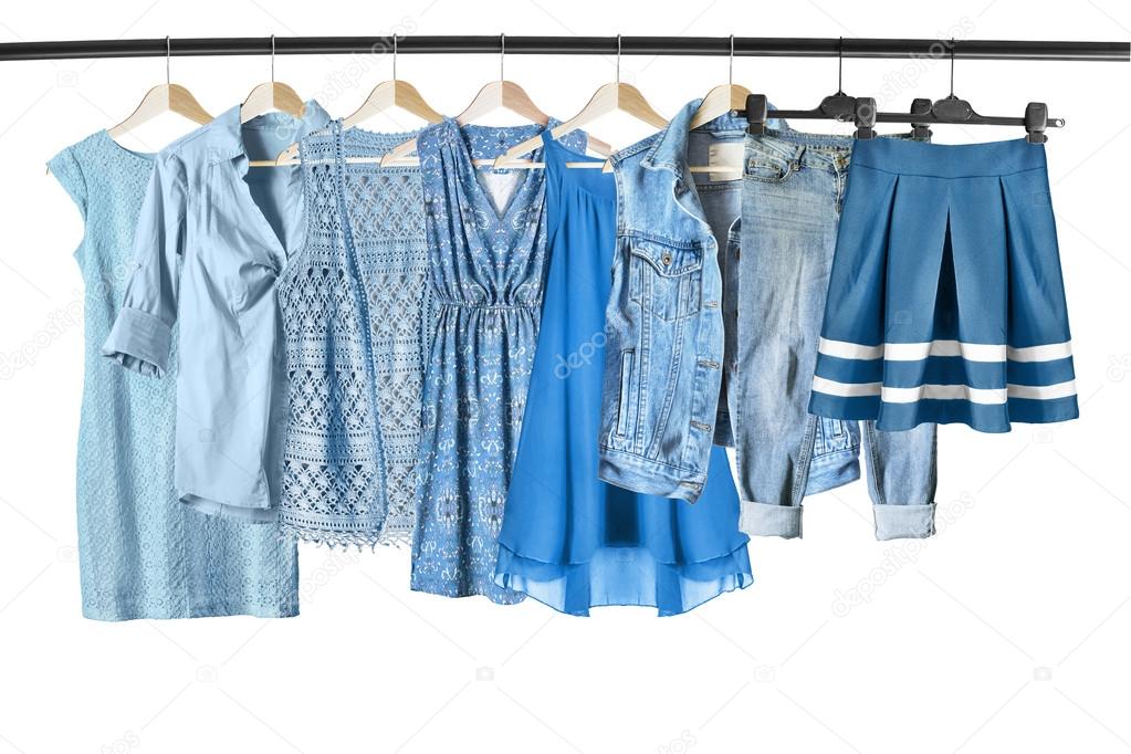 Blue clothes on clothes racks ⬇ Stock Photo, Image by © Tarzhanova ...