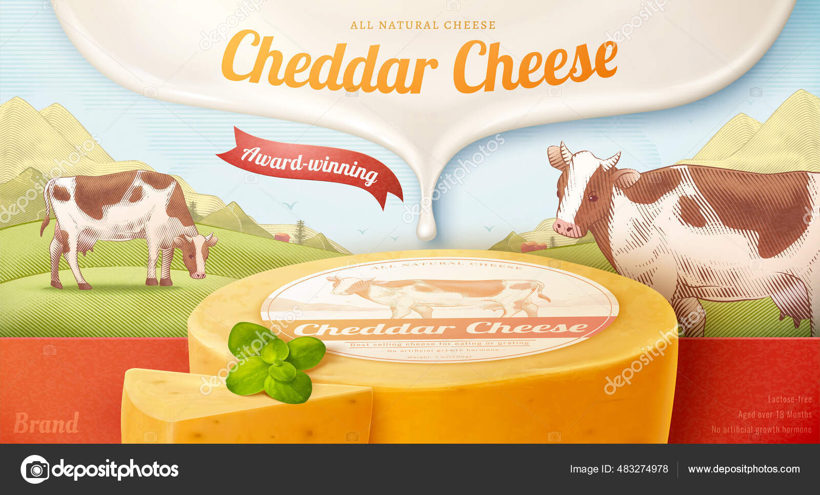 Cheddar Cheese Banner Illustration Fresh Milk Dripping Labeled Cheese ...