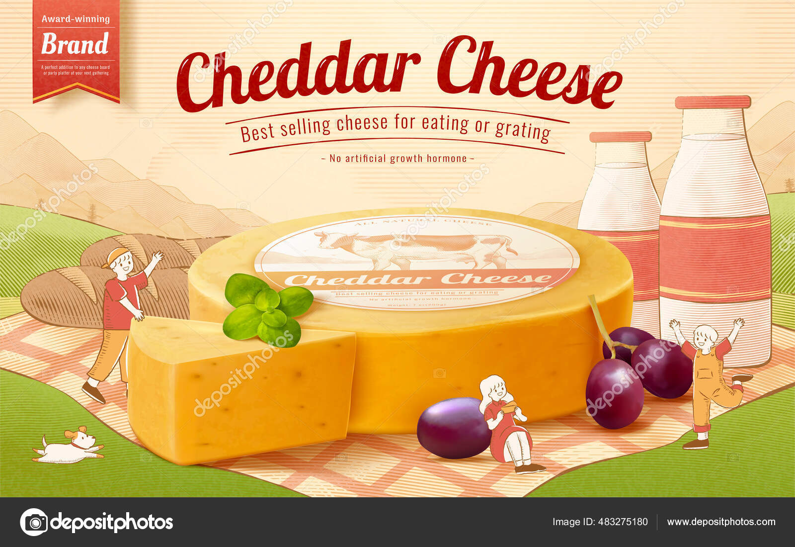 Cute Cheddar Cheese Banner Illustration Kids Having Fun Plaid Picnic ...