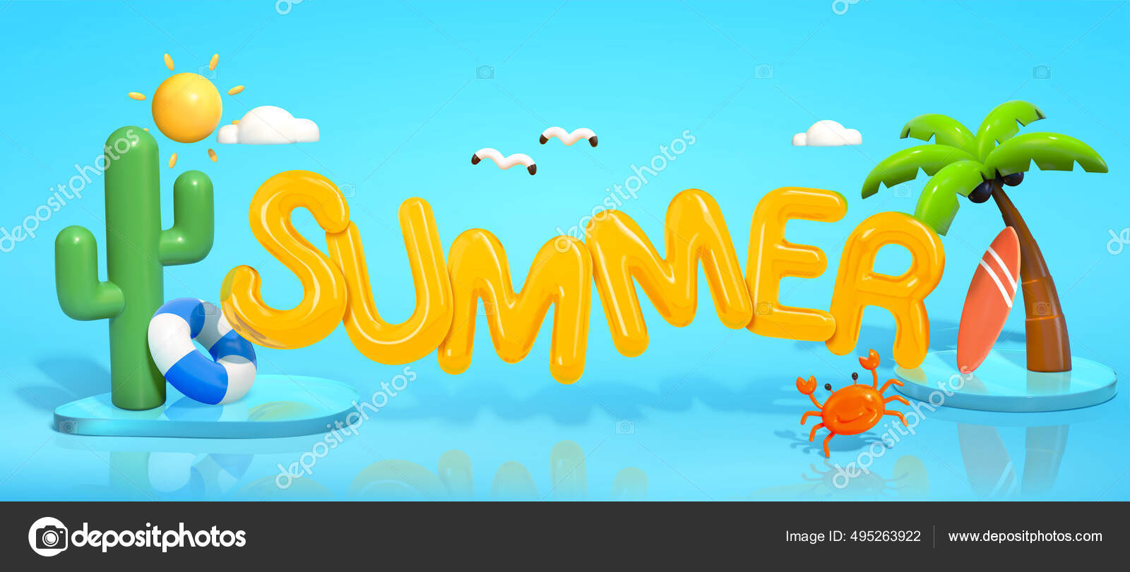 Beach Summer Fun Illustration Tropical Plants Aquatic Exercise ...