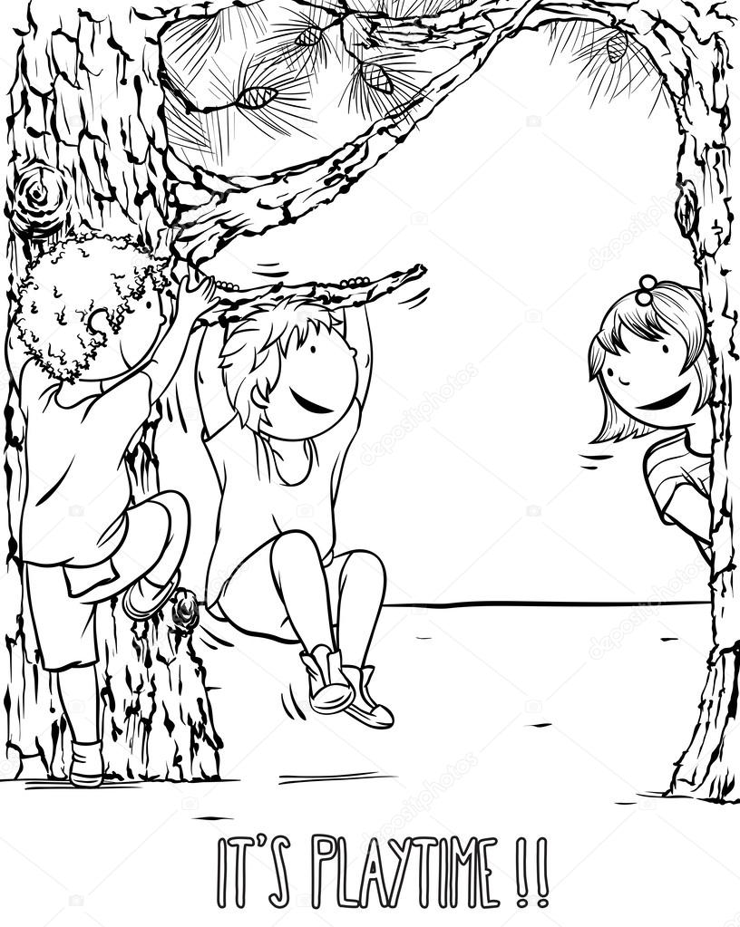 Children Playing Outside Clipart Black And White