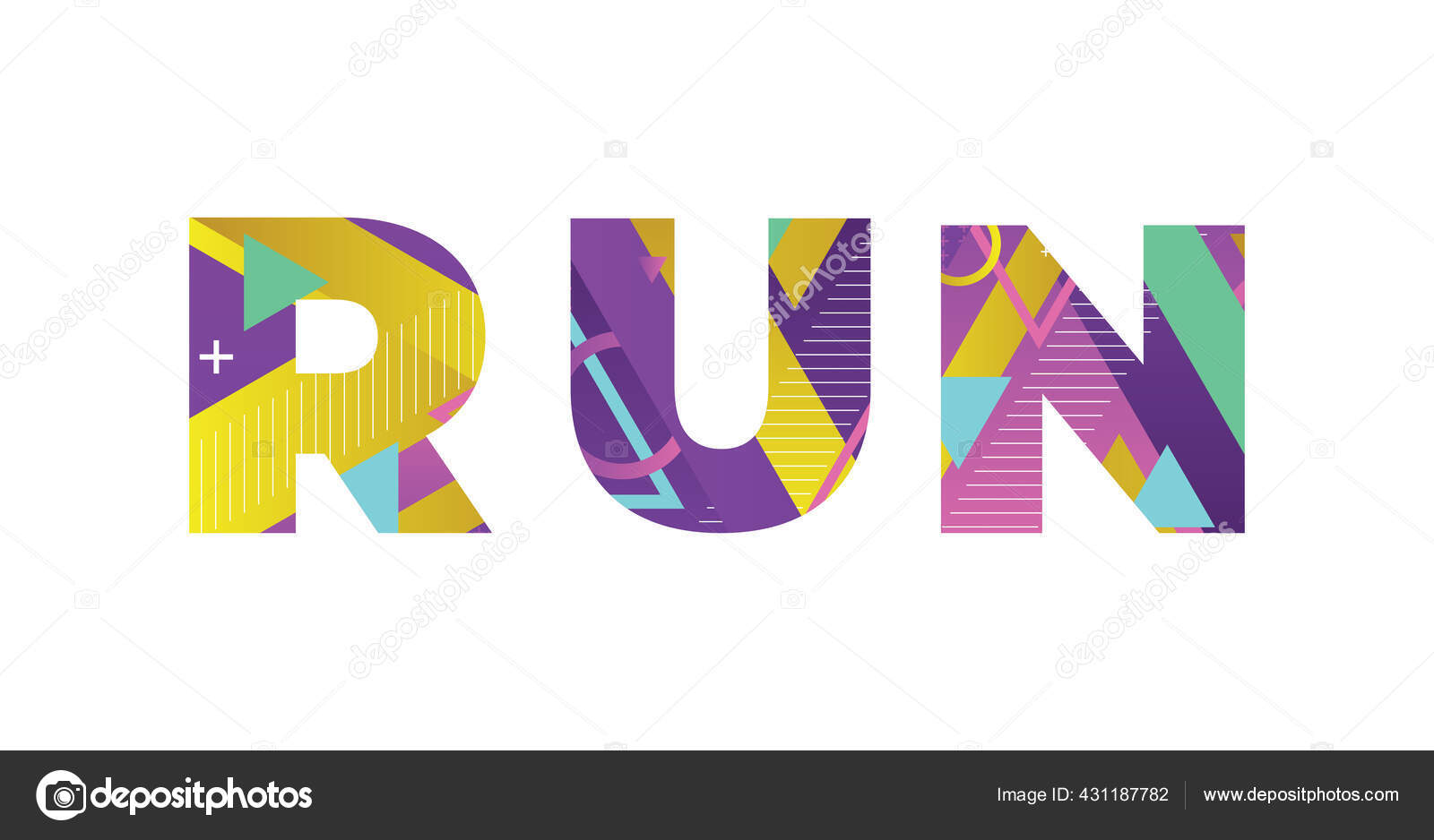 Palabra Run Concepto Escrito Coloridas Formas Retro Colores Ilustración ...