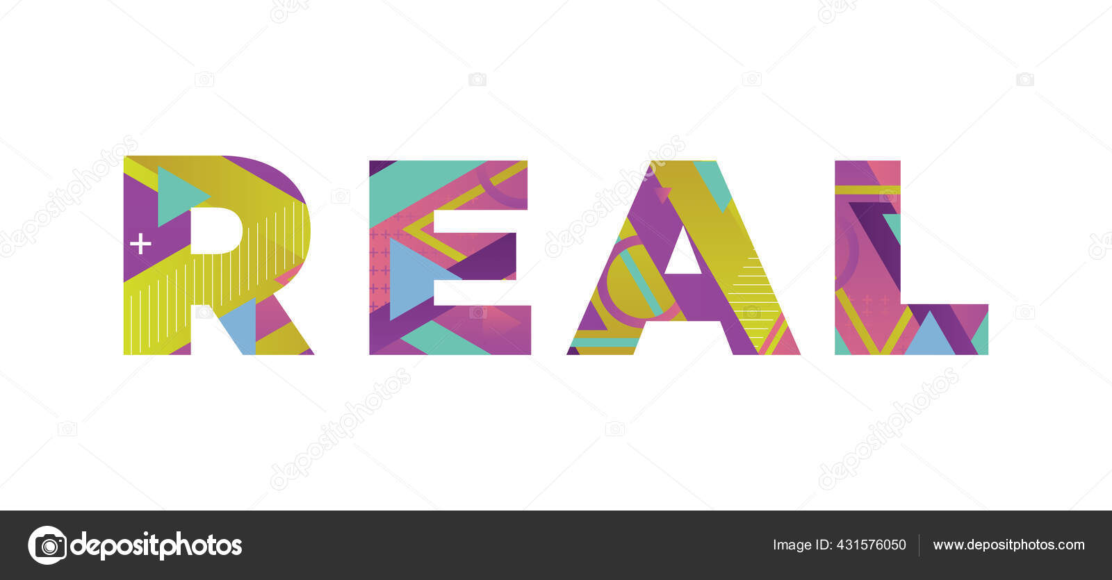 Word Real Concept Written Colorful Retro Shapes Colors Illustration ...