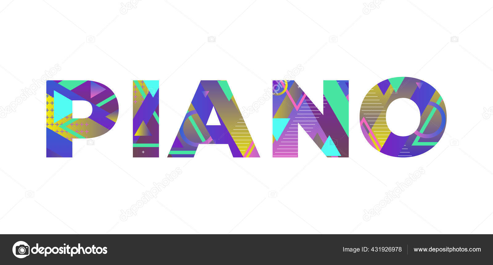 Word Piano Concept Written Colorful Retro Shapes Colors Illustration ...