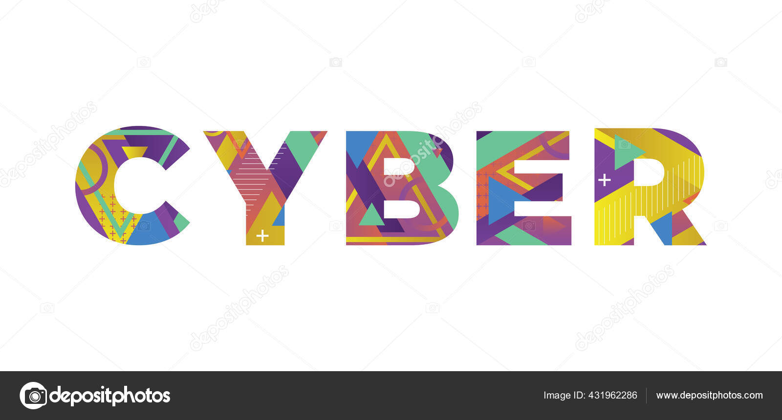 Word Cyber Concept Written Colorful Retro Shapes Colors Illustration ...