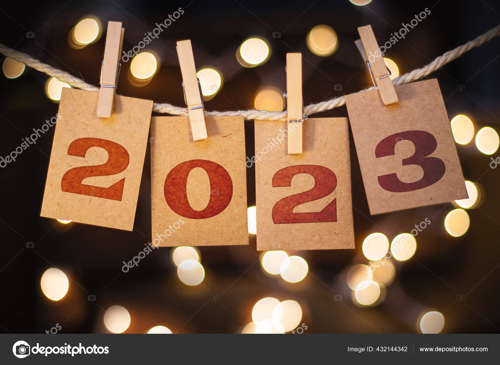 Year 2023 Written Pinned Cards Hanging String Stock Photo by ...
