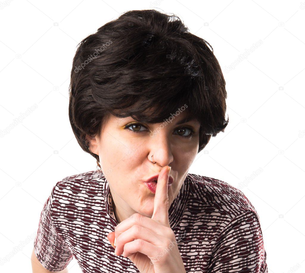 Girl with pop look making silence gesture Stock Photo by ©luismolinero ...
