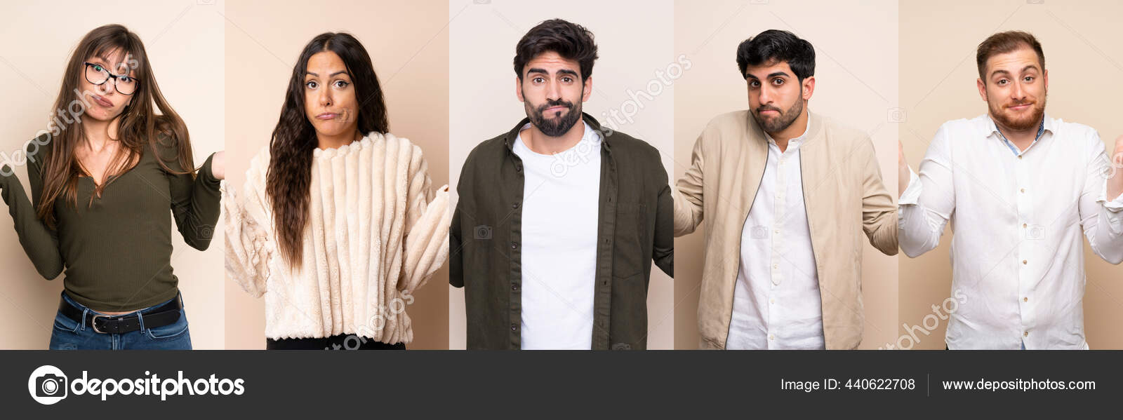 Set People Having Doubts While Raising Hands — Stock Photo ...