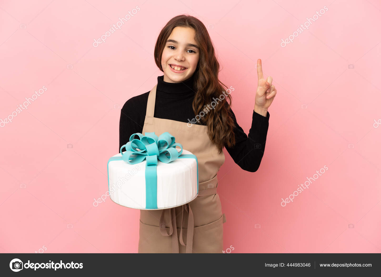 Little Pastry Chef Holding Big Cake Isolated Pink Background Showing ...