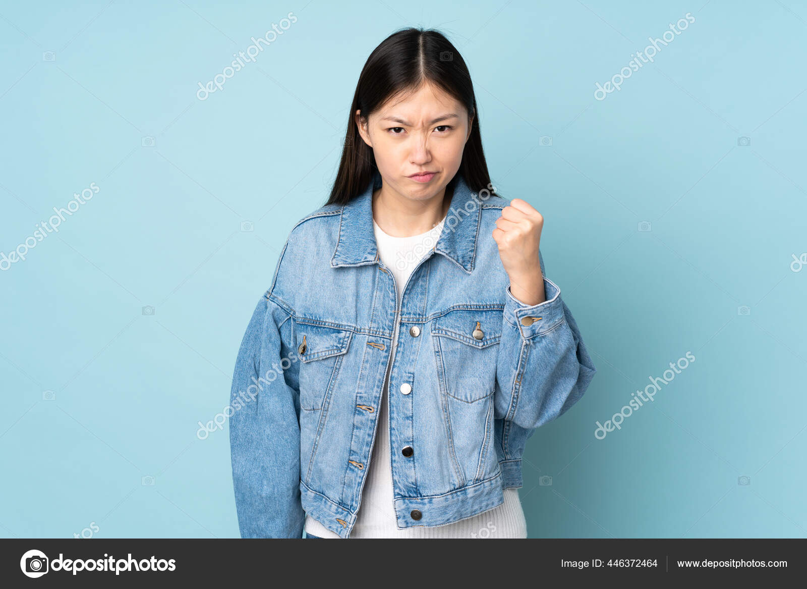 Young Asian Woman Isolated Background Unhappy Expression — Stock Photo ...