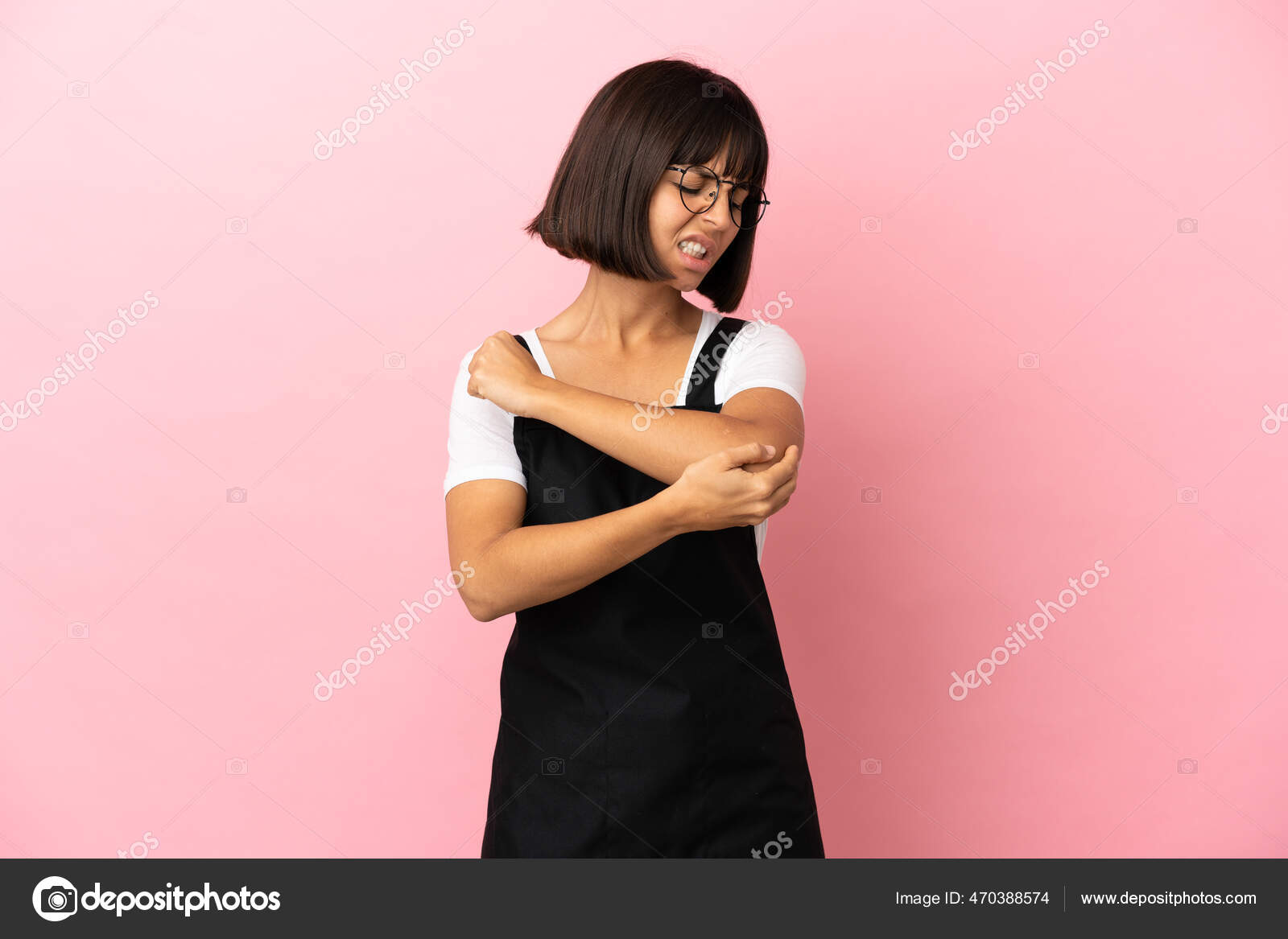 Restaurant Waiter Isolated Pink Background Pain Elbow Stock Photo by ...