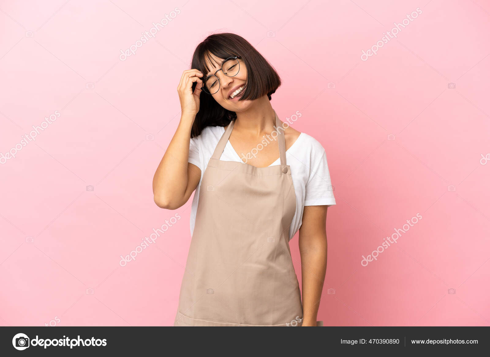 Restaurant Waiter Isolated Pink Background Smiling Lot Stock Photo by ...