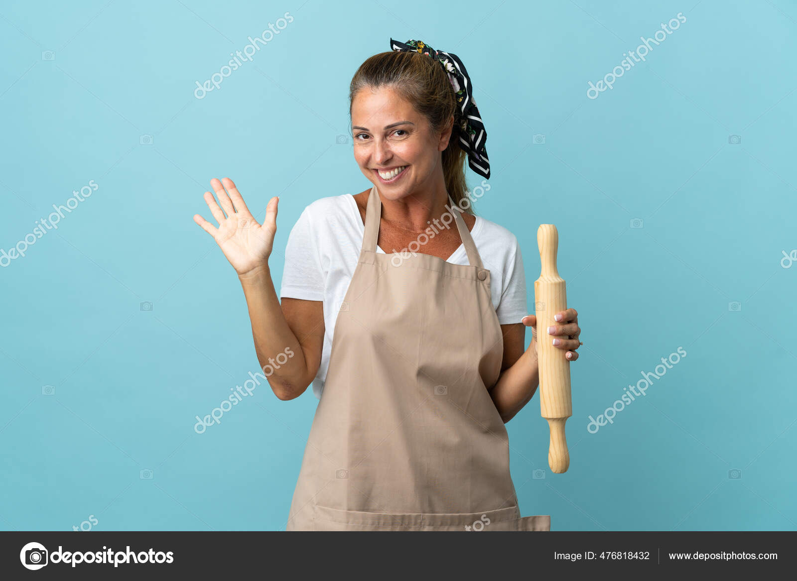 Middle Age Woman Chef Uniform Saluting Hand Happy Expression — Stock ...