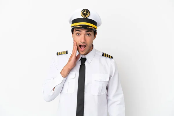 Airplane Caucasian Pilot Isolated White Background Surprised Shocked ...