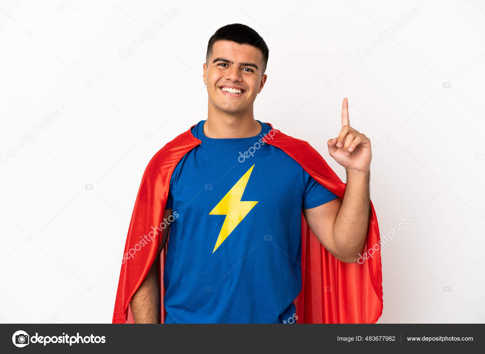 Super Hero Isolated White Background Showing Lifting Finger Sign Best ...