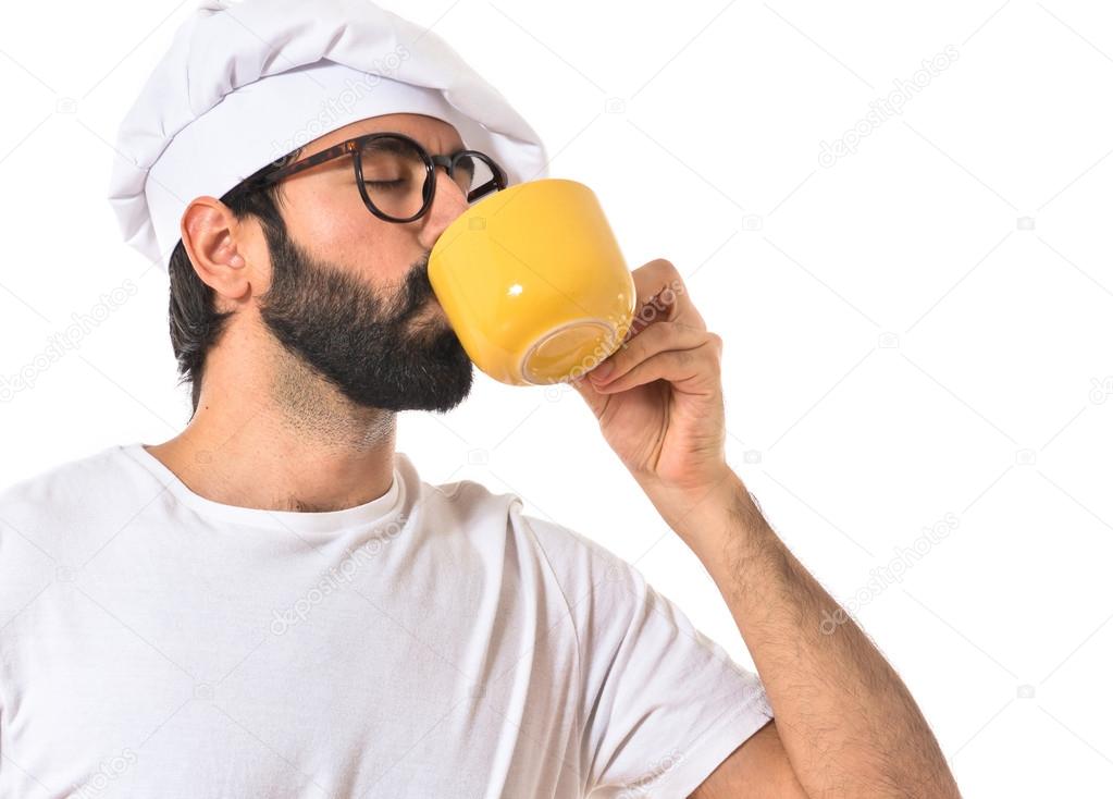 Chef drinking coffee over white background — Stock Photo © luismolinero ...