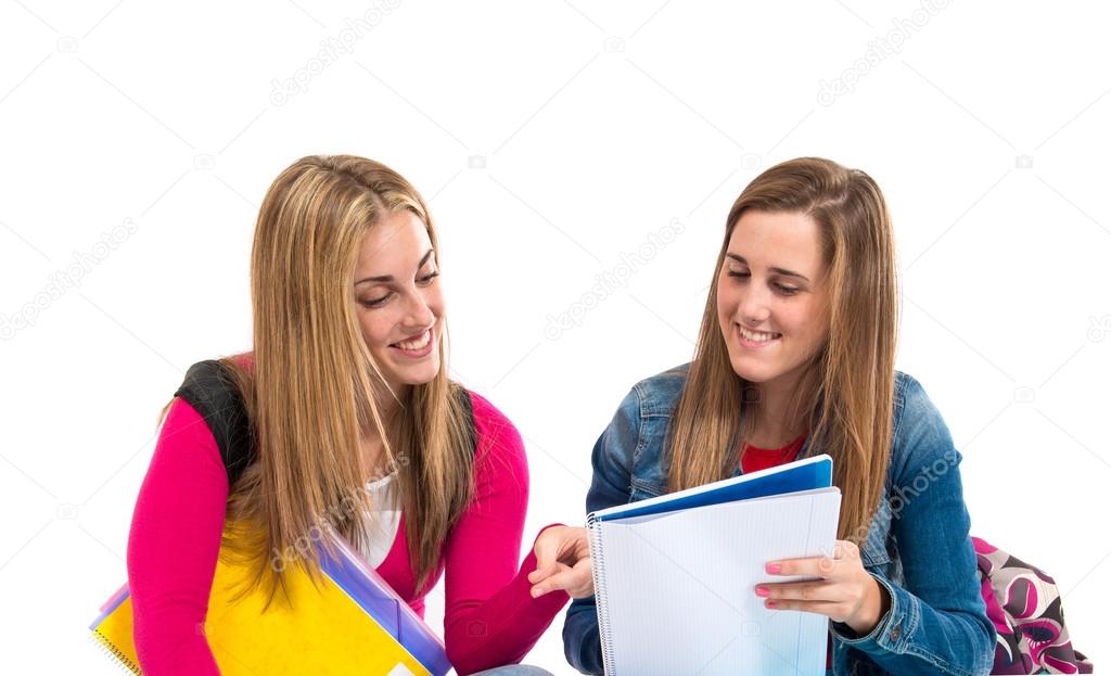 Students learning over isolated white background — Stock Photo ...