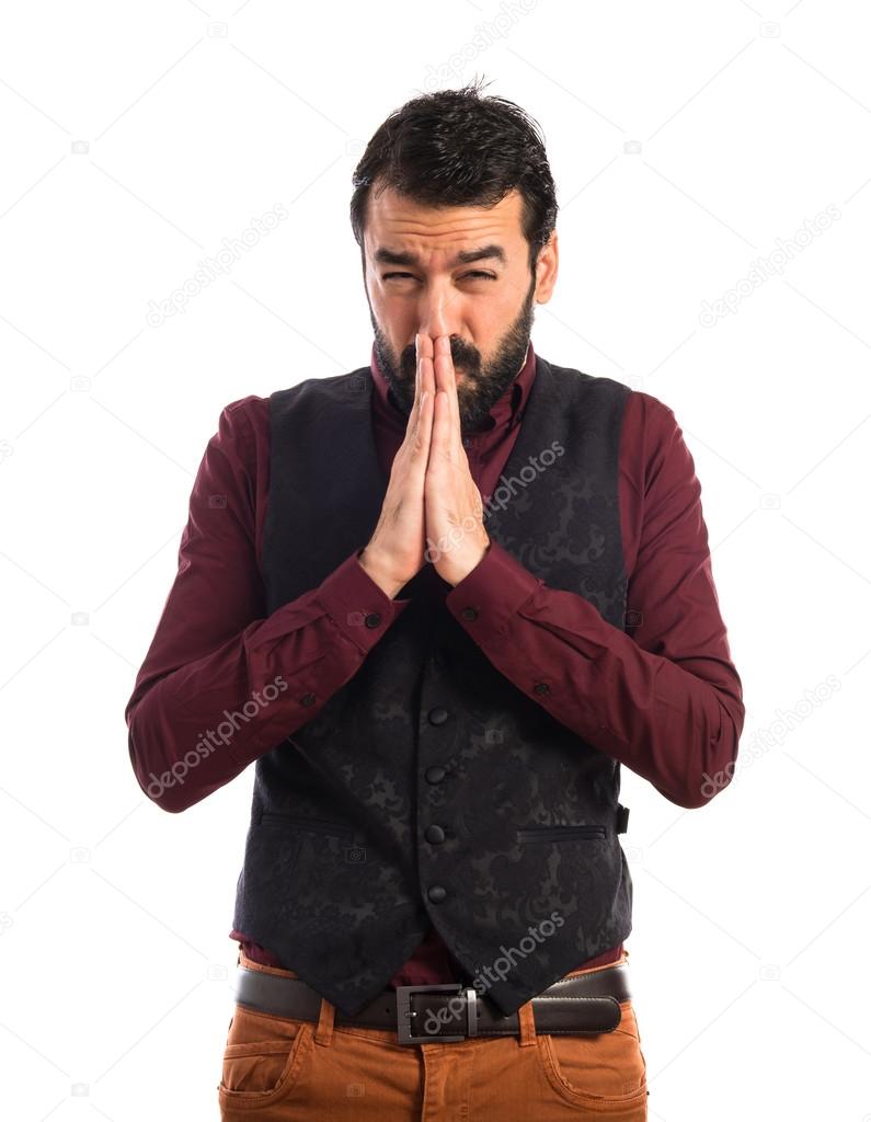 Man wearing waistcoat pleading — Stock Photo © luismolinero #82306426