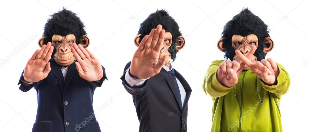 Monkey man making stop sign — Stock Photo © luismolinero #91814590