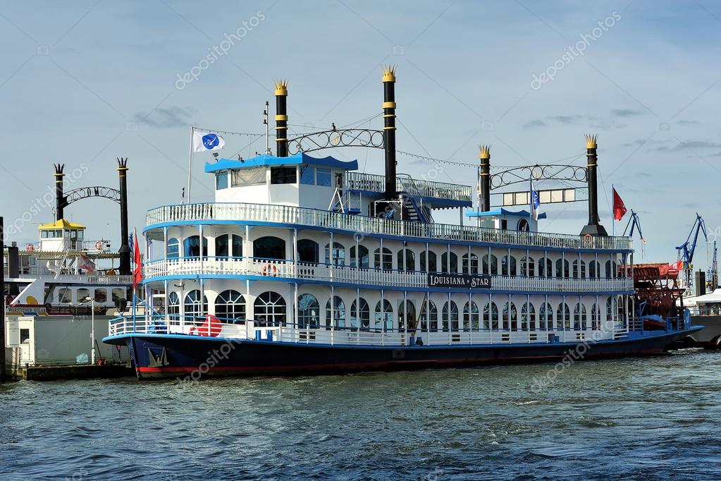 Paddle steamer Louisiana Star ferry docked in the port, Hamburg ...