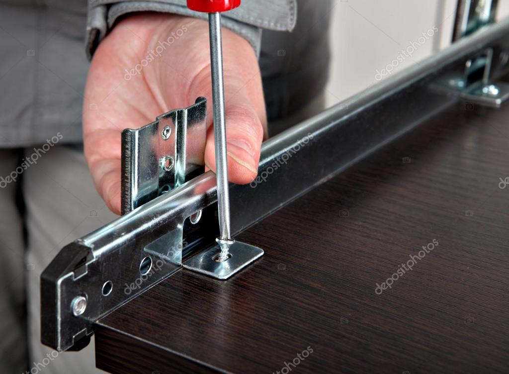Assembling Of Furniture Install Drawer Slides Screwing Screw Manual