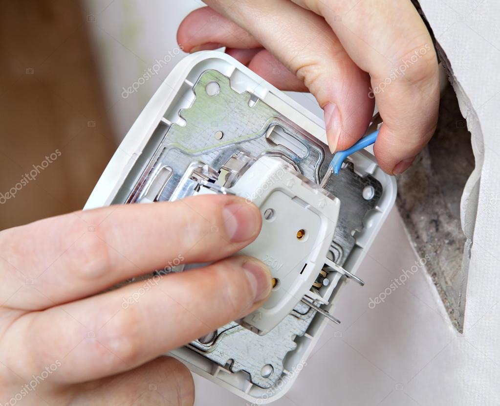 Assembly, switches located inside the wall, close-up — Stock Photo ...