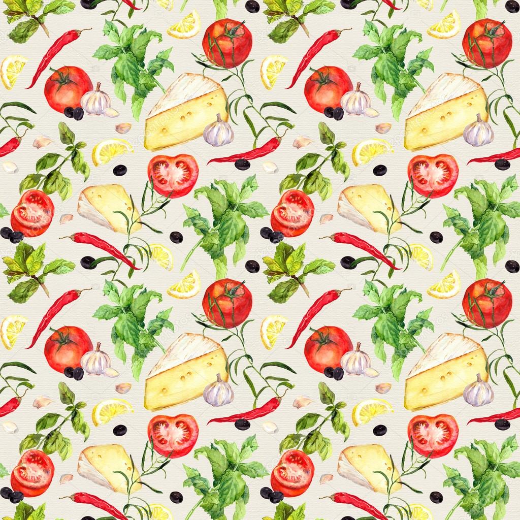 Cooking pattern, seamless food background. Watercolor Stock Photo by ...