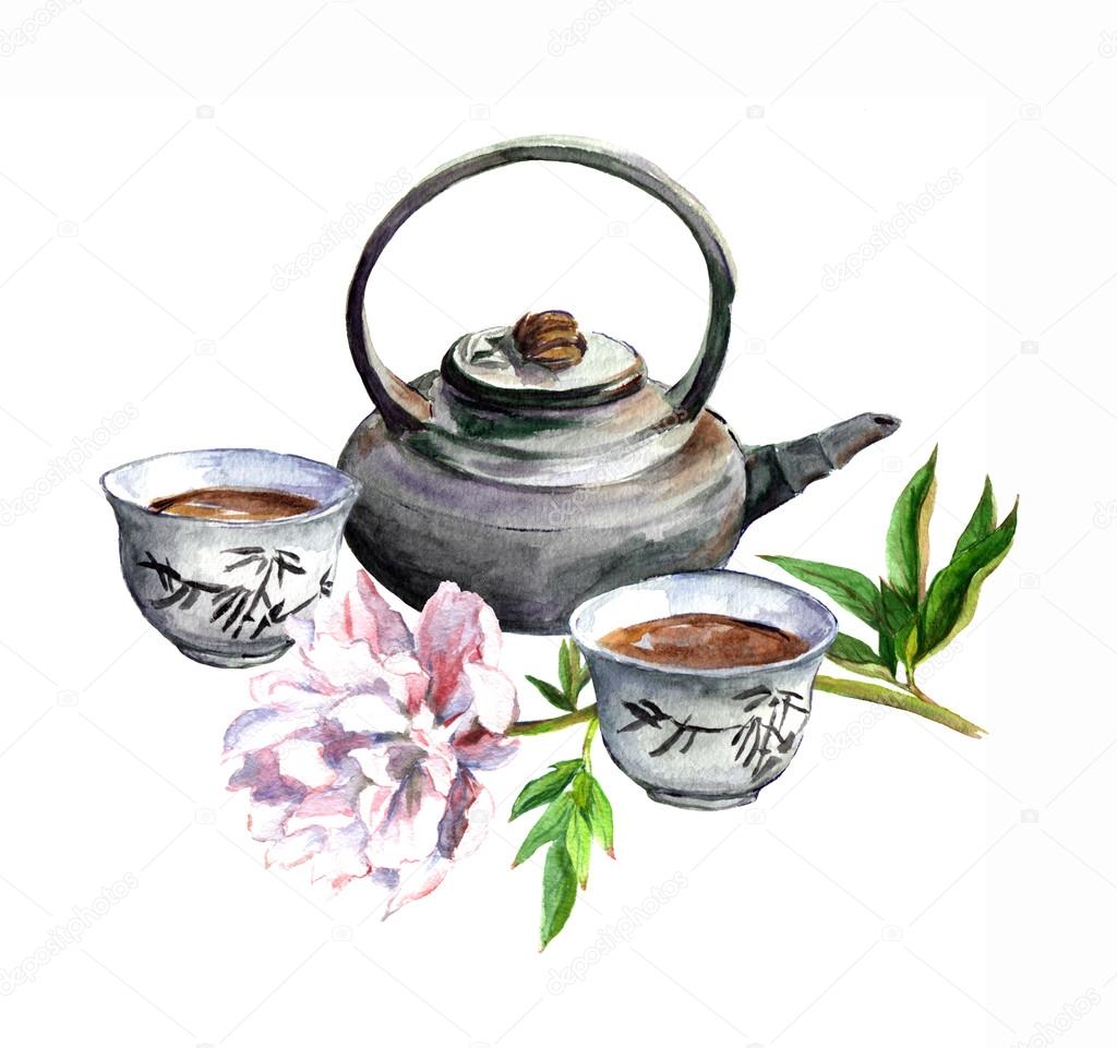 Japanese teapot with cups and flower Stock Illustration by ©zzzorikk ...
